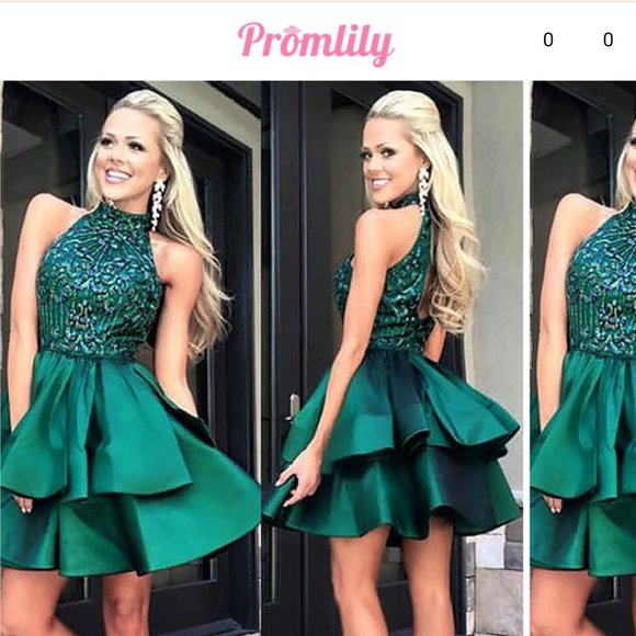 Promlily | Dresses | Promlily Emerald Green Aline Satin Sleeveless Mini ...